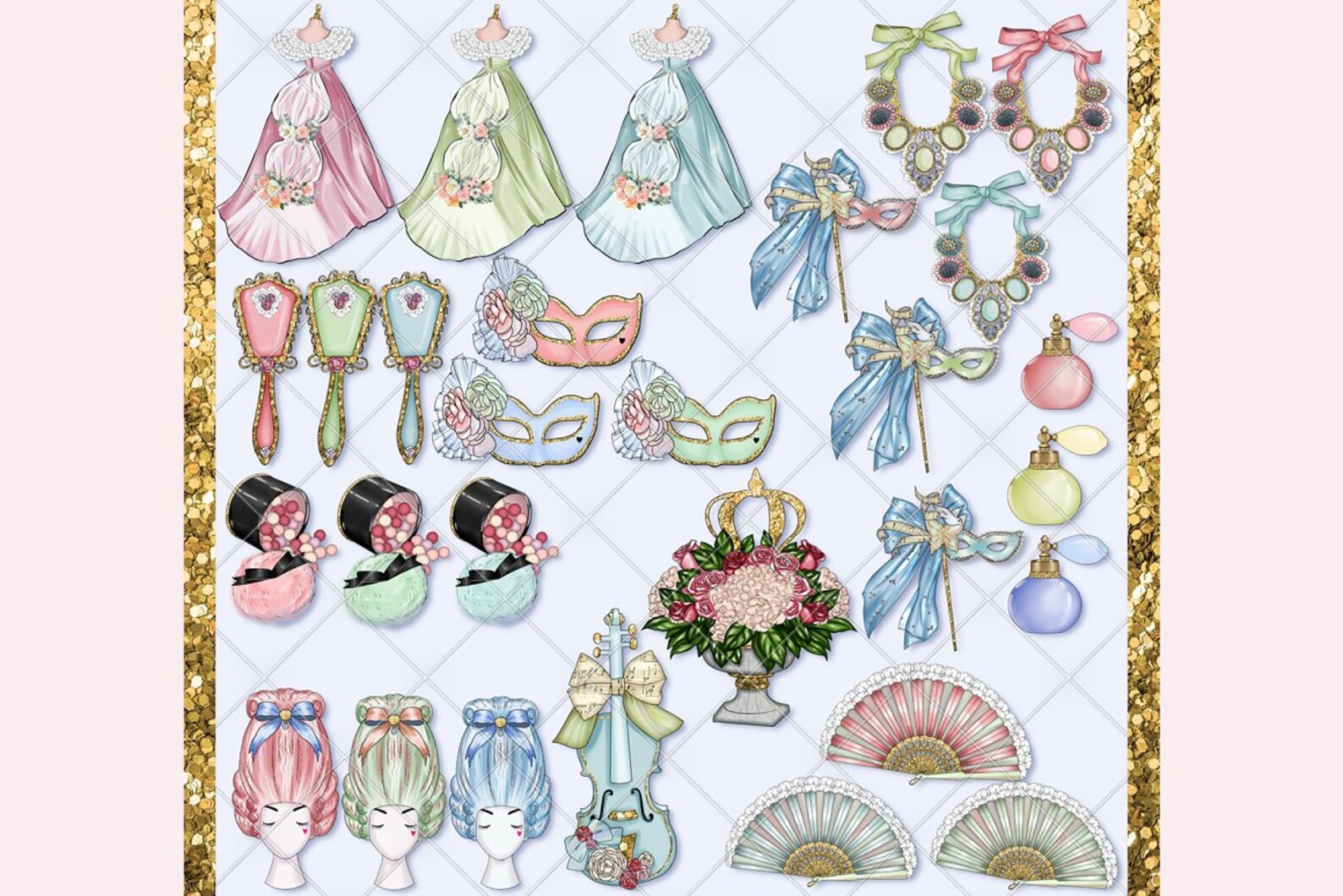 Masquerade Cliparts Mardi Gras Cliparts Marie Antoinette | Etsy