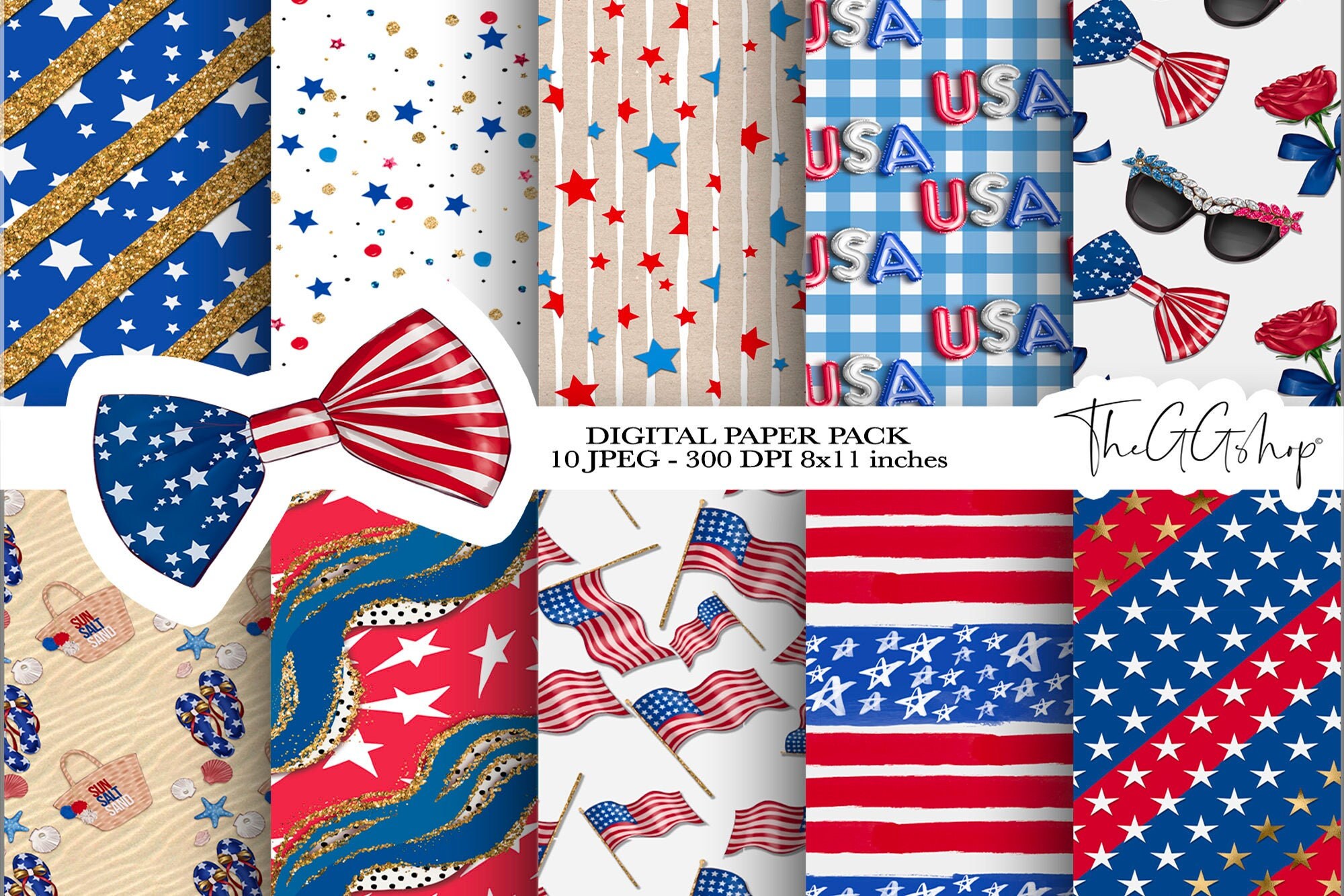 Independence Day Digital Paper Pack, 4th of July Scrapbook Paper, Stars ...
