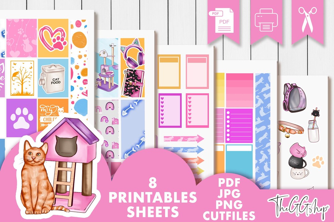 Cat Lady Printable Stickers, Animals Stickers Sheets, Pets Printable ...