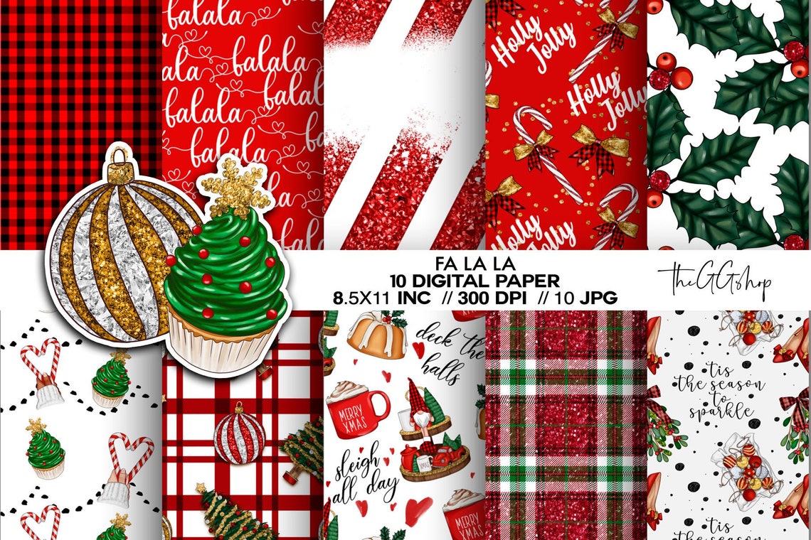 Christmas Digital Papers Christmas Paper Pack Winter Digital - Etsy