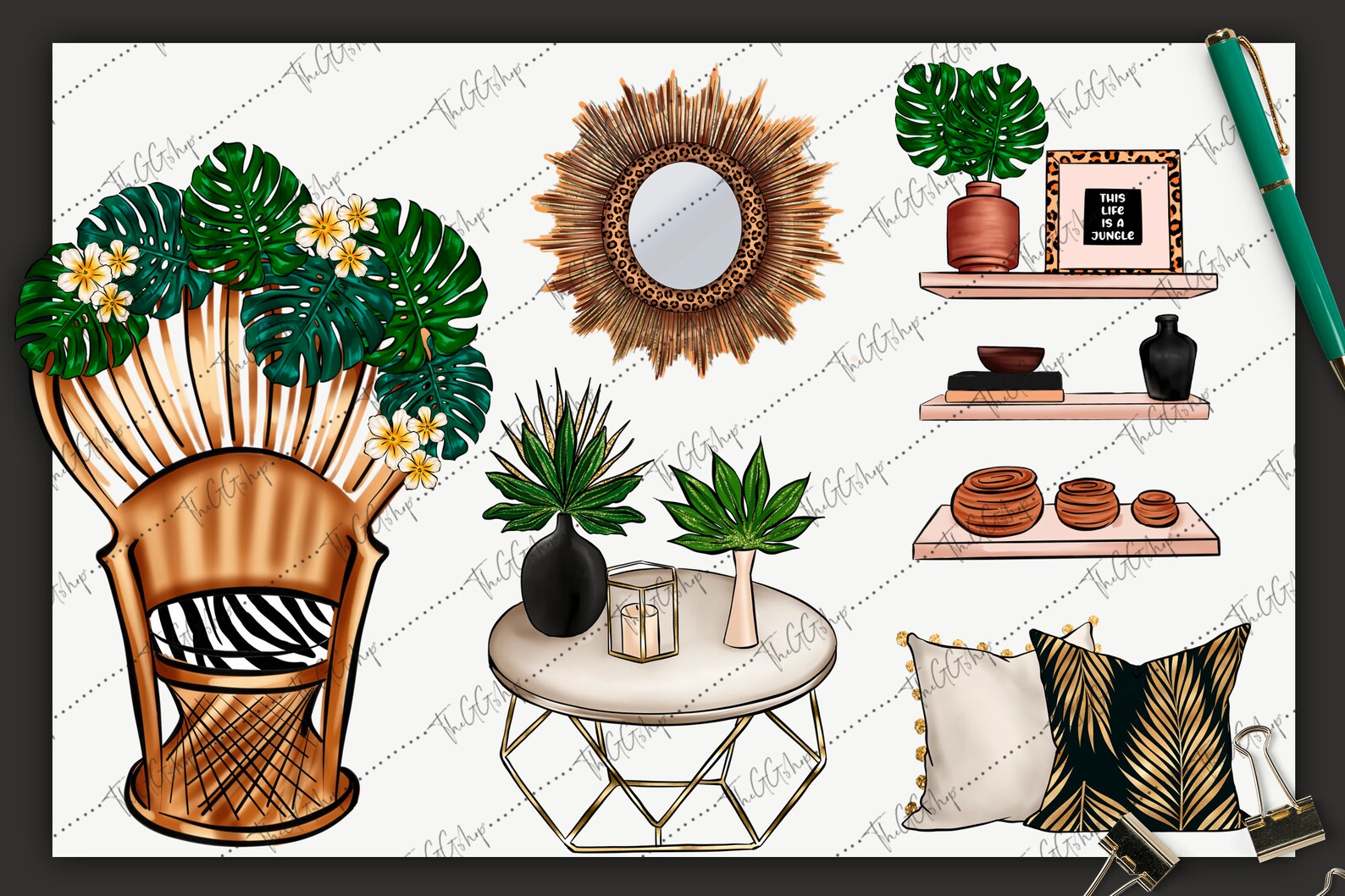Beach Clipart Boho Clipart Summer Clipart Vacay Clipart - Etsy