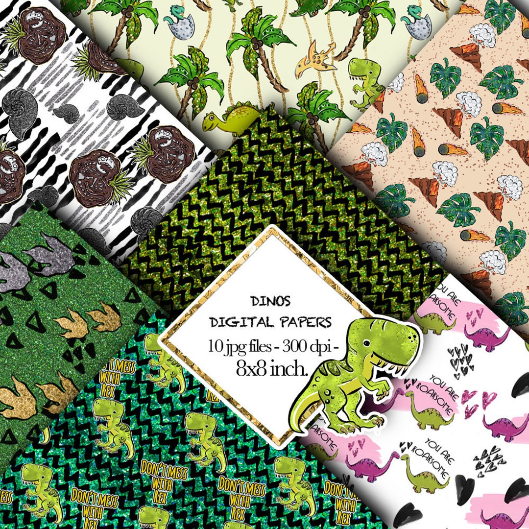 8x8 Inch. DIGITAL PLANNER PAPER - 10 Dinosaurs Digital Papers ...