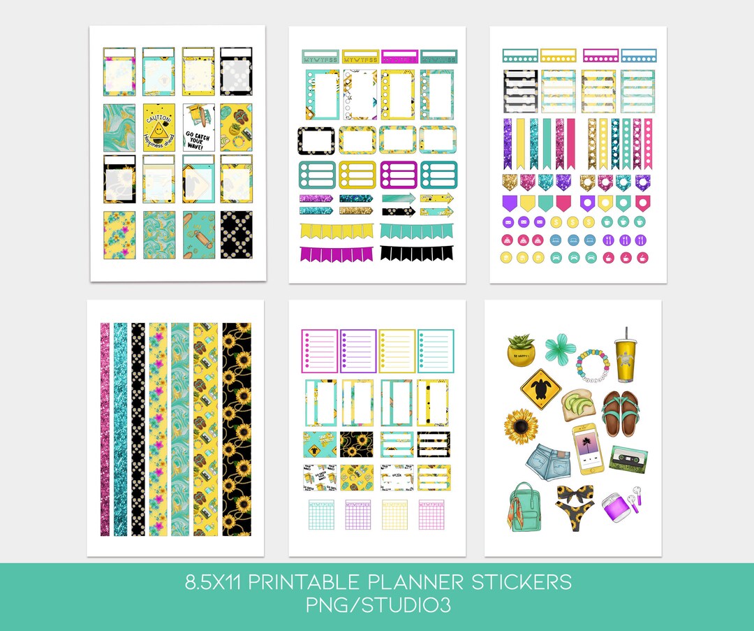 Functional Printable Stickers, Printable Planner Stickers, Surf ...