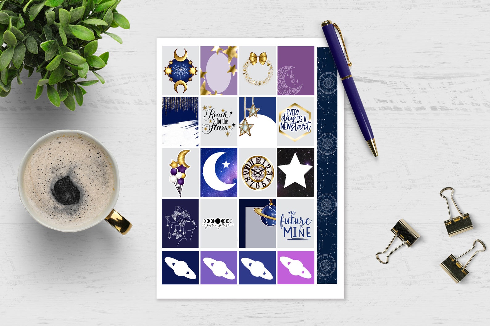 Celestial Planner Stickers: Starry Night, Moon, Astrology (digital ...