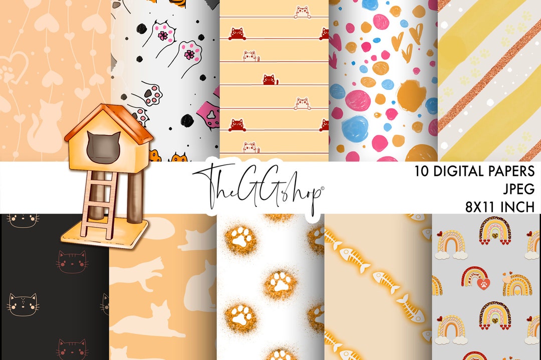 Cat Lady Digital Paper, Cat Paper, Cute Kitty Scrapbook Paper, Digital ...