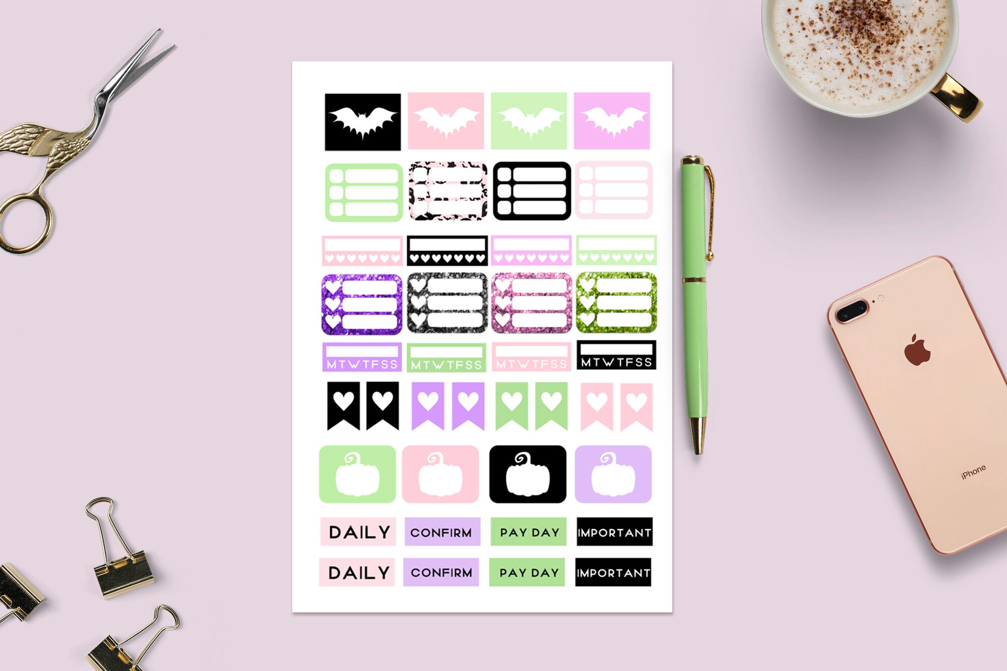 Creepy Halloween Functional Stickers, Pink Halloween Printable Stickers ...