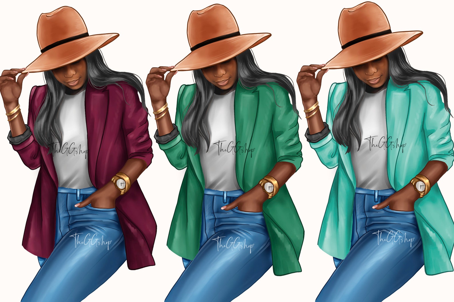 Black Girl Clipart Denim Girl Clipart Fashion Girl Clipart - Etsy