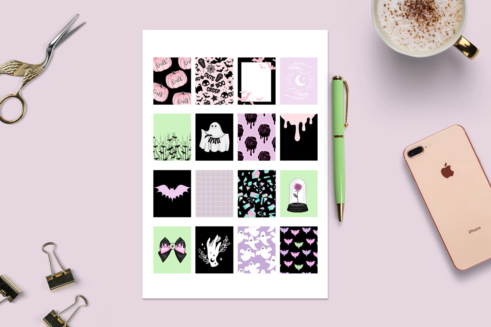 Creepy Halloween functional Stickers Pink Halloween Printable | Etsy