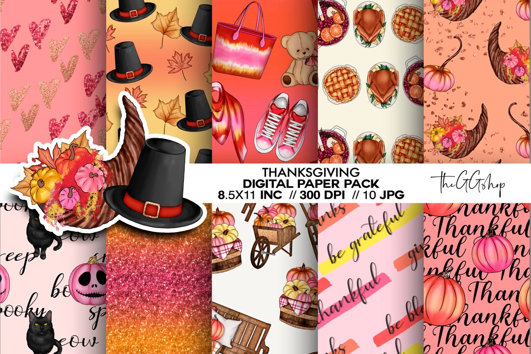 Thanksgiving Paper, Autumn Digital Paper, Scrapbooking Paper, Digital ...
