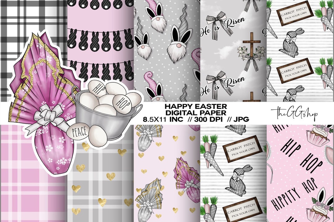Easter Digital Paper, Easter Bunny Scrapbook Paper, Spring Digital ...