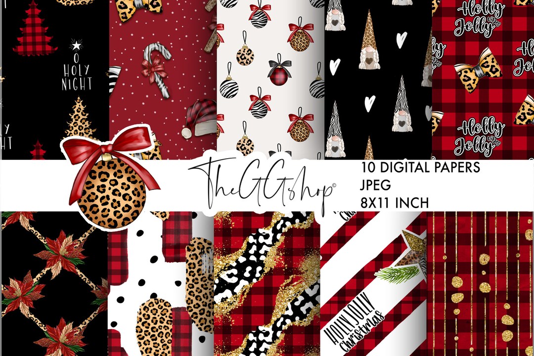 Christmas Digital Papers: Buffalo Plaid & Cheetah Print (digital ...
