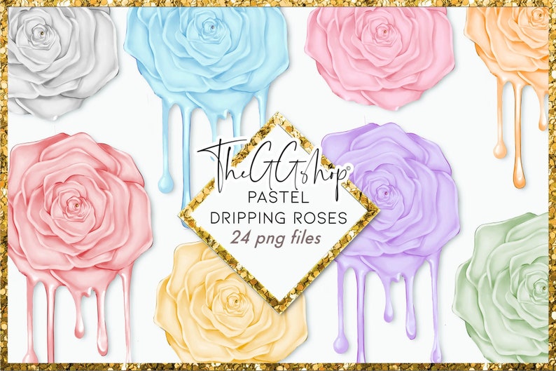 Drip Rose Clipart Dripping Flower Clipart Roses Clipart - Etsy