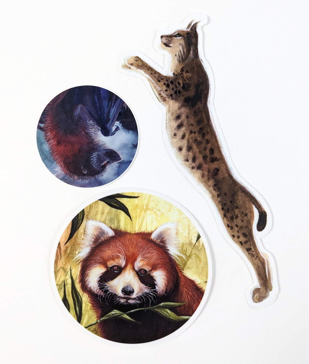 Set of 3 Waterproof Vinyl Wildlife Stickers - Red Panda, Lynx and ...