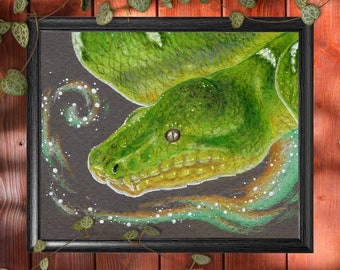 Children Print JUNGLE, Green SNAKE Illustration. Bunny Art. Kids Room ...