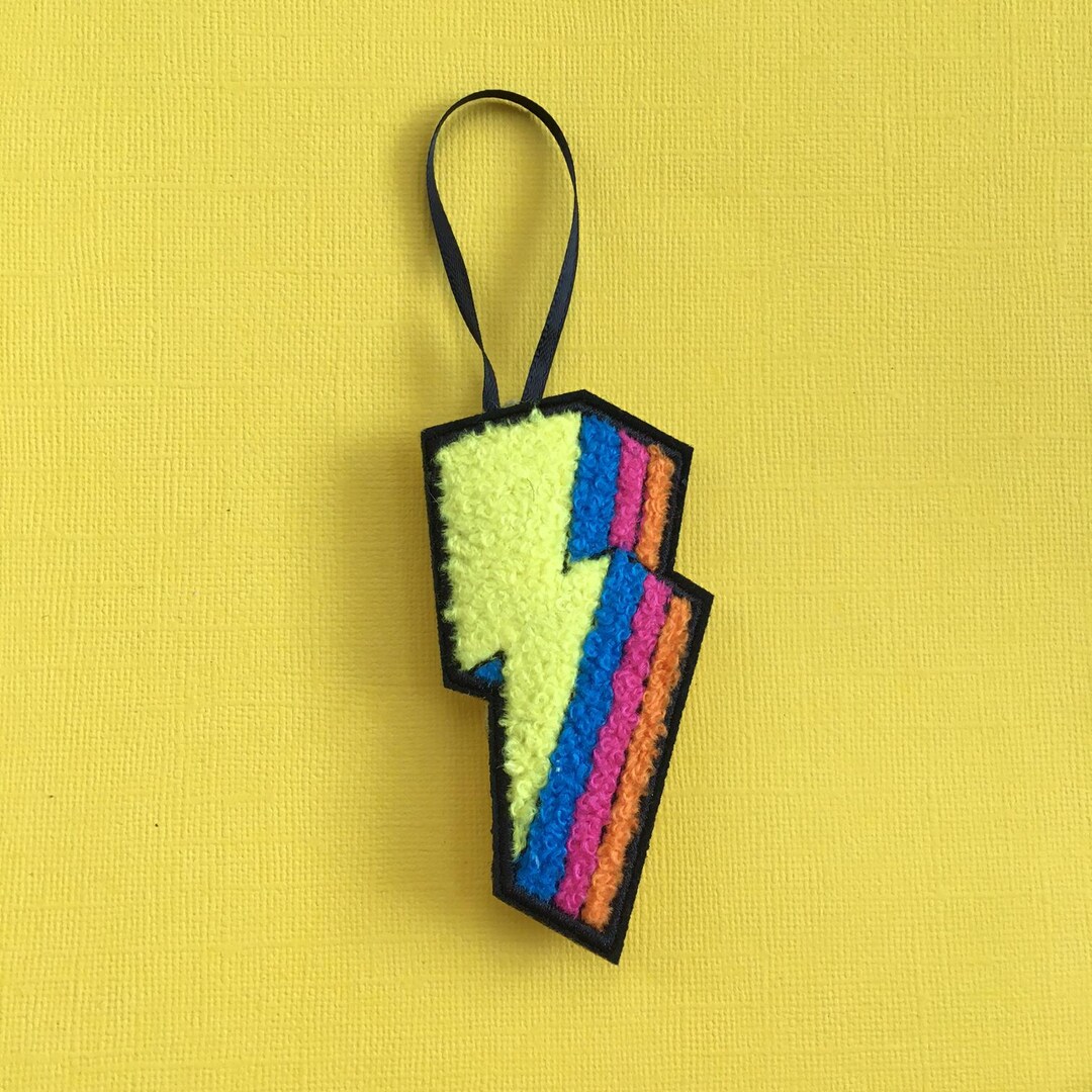 Embroidered Fuzzy Lightning Bolt Christmas Tree Ornament Bold Funky ...