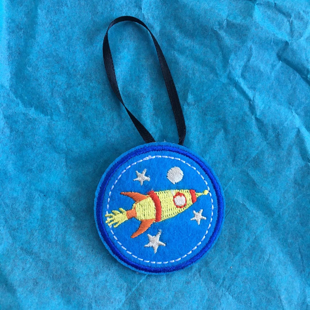 Embroidered Space Rocket Ship Christmas Tree Ornament: Star Moon Trek ...
