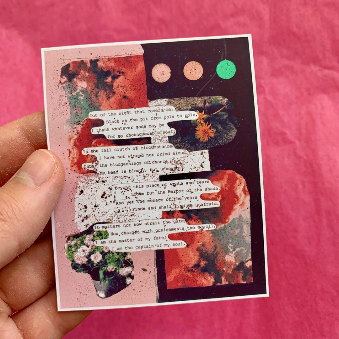 Invictus Poem Collage 8.5" X 11" Cardstock Print - William Ernest ...