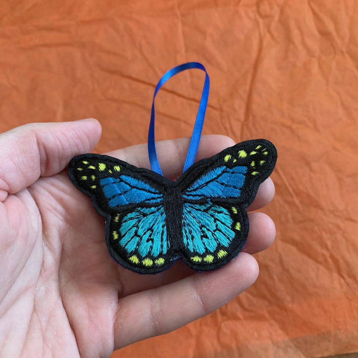 Embroidered Monarch Butterfly Christmas Tree Ornament - Orange or Blue ...