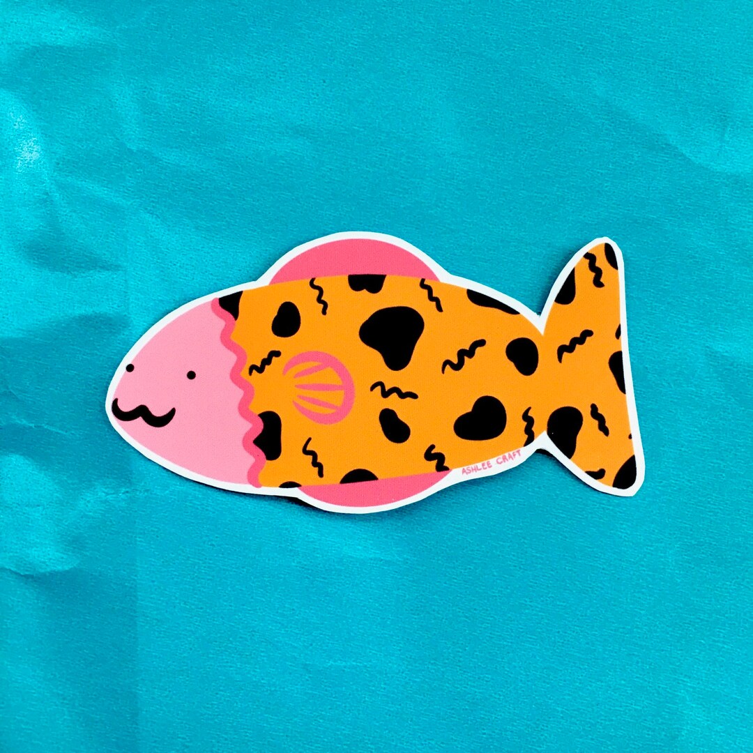Yellow & Pink Zig Zag Fish Sticker - Kawaii Spots Giraffe Aquatic ...