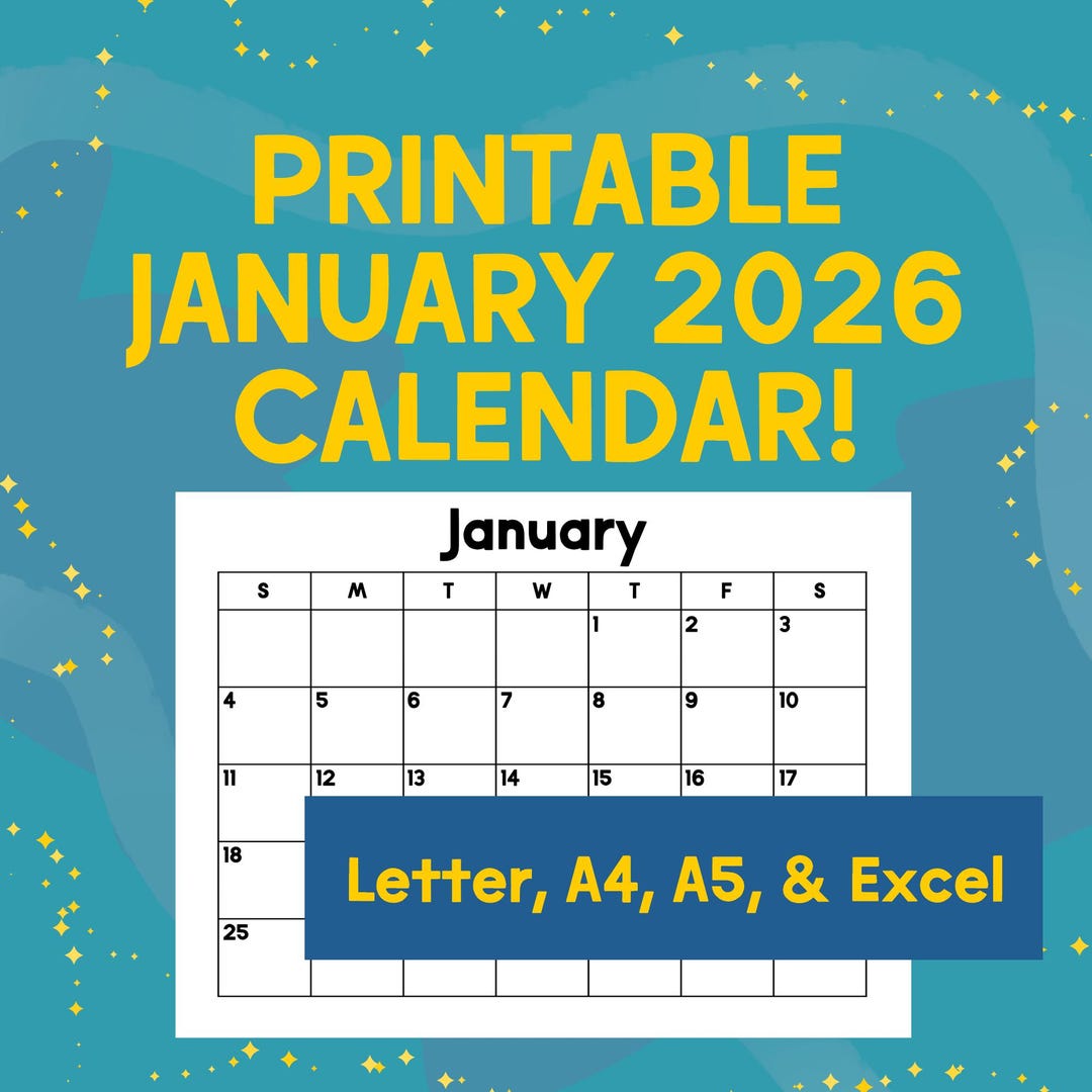 Printable January 2026 Calendar - Letter, A4, A5, or Editable Excel ...