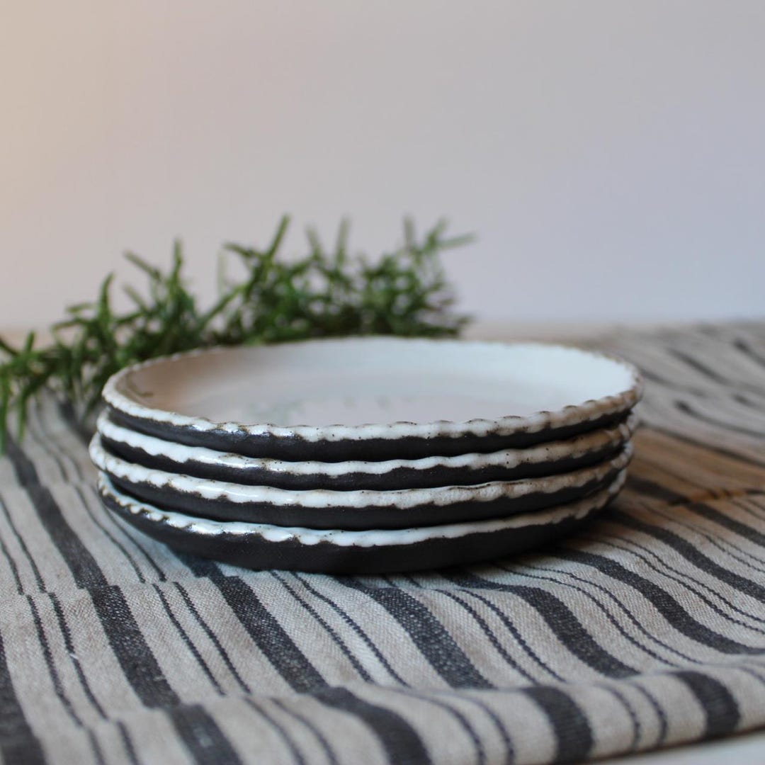 White Handmade Plates, Hand Built Pottery Plates, Black Clay Plates ...