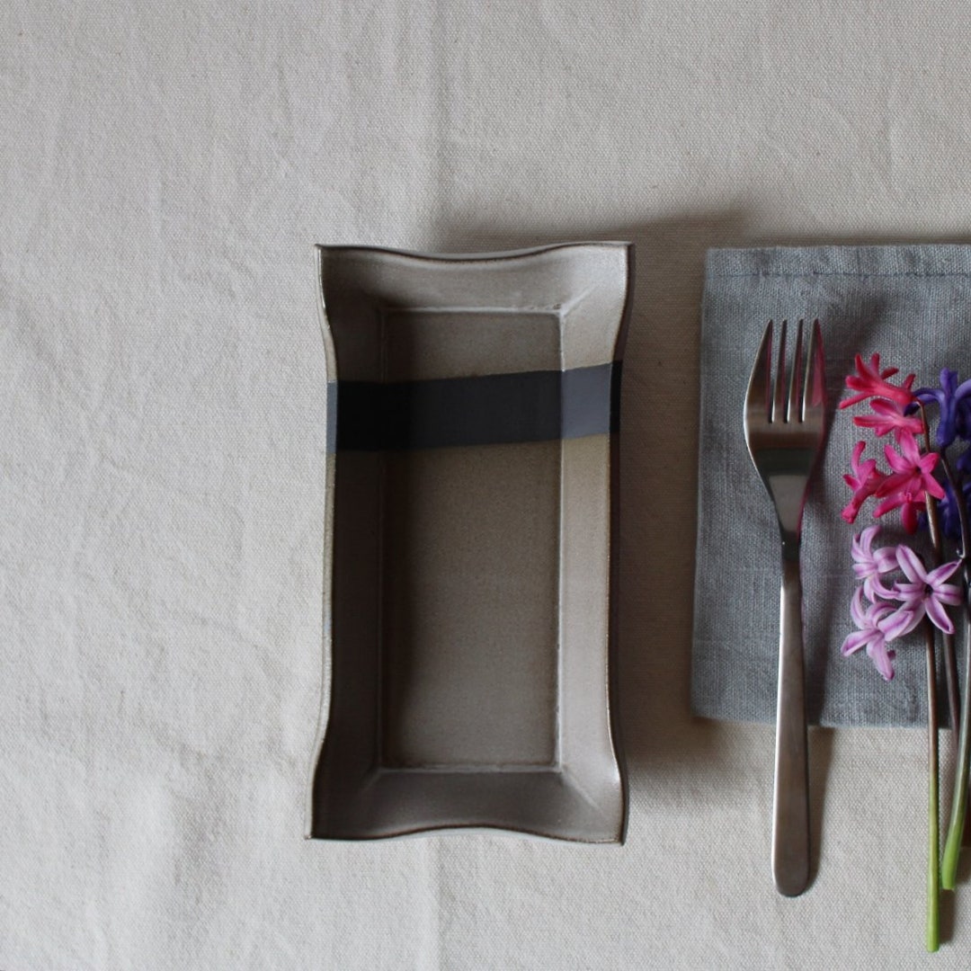 Rectangle Plate, Ceramic Side Plate, Hand Built Plate, Black Clay Plate ...