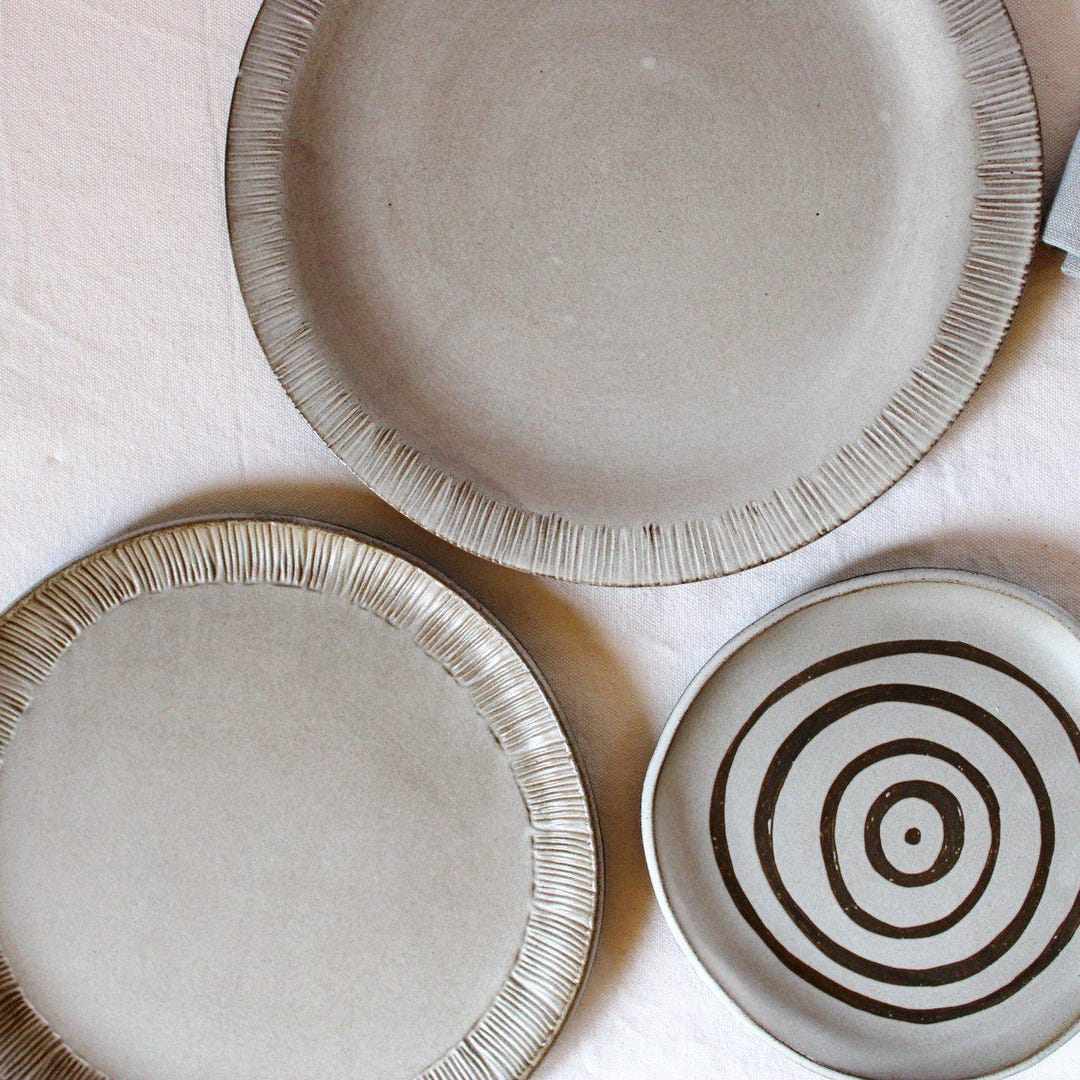 Stoneware Handbuilt Plates, Ceramic Plates, Black Clay Plates, Set of ...