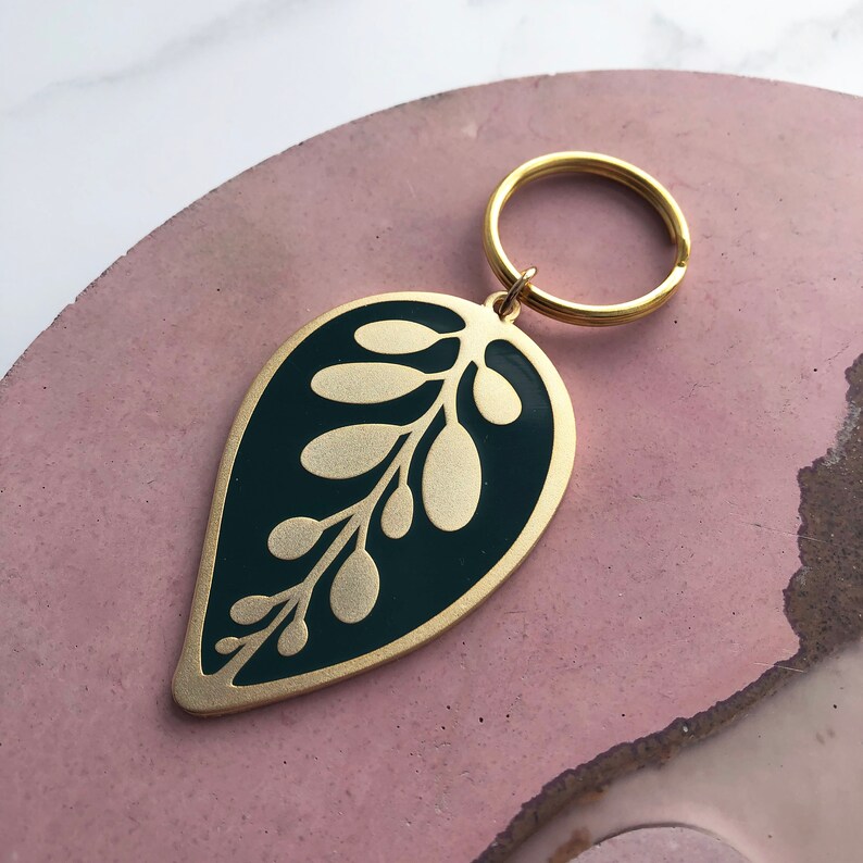 Plant Keyring Calathea Leaf Keychain Enamel Leaf Keyring | Etsy