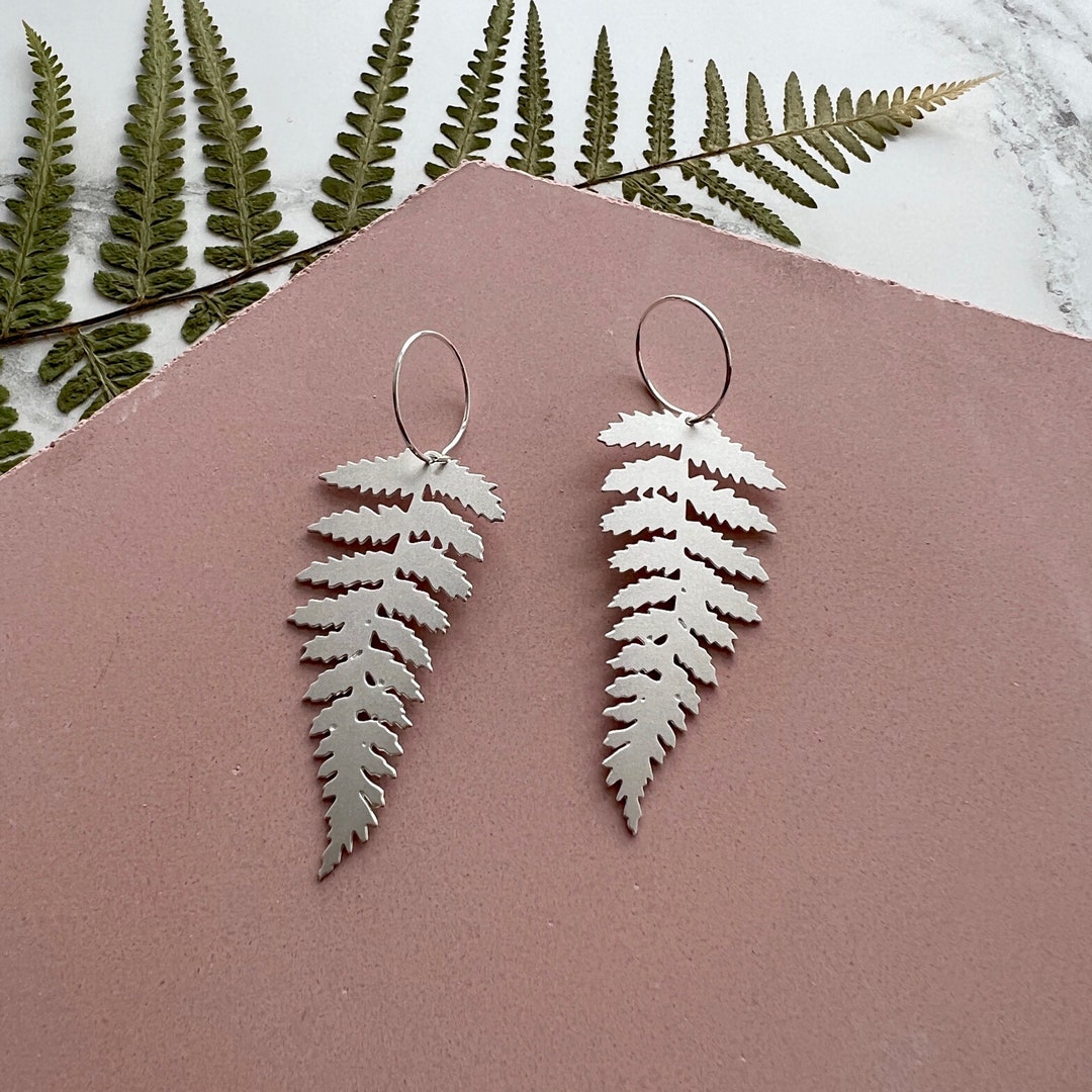 Silver Fern Hoop Earrings - Silver Fern Earrings - Leaf Hoops - Fern ...