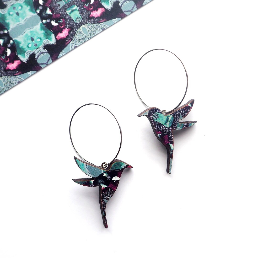 Hummingbird Hoop Earrings - Gift for Mum - Xmas Gift for Sister - Bird ...