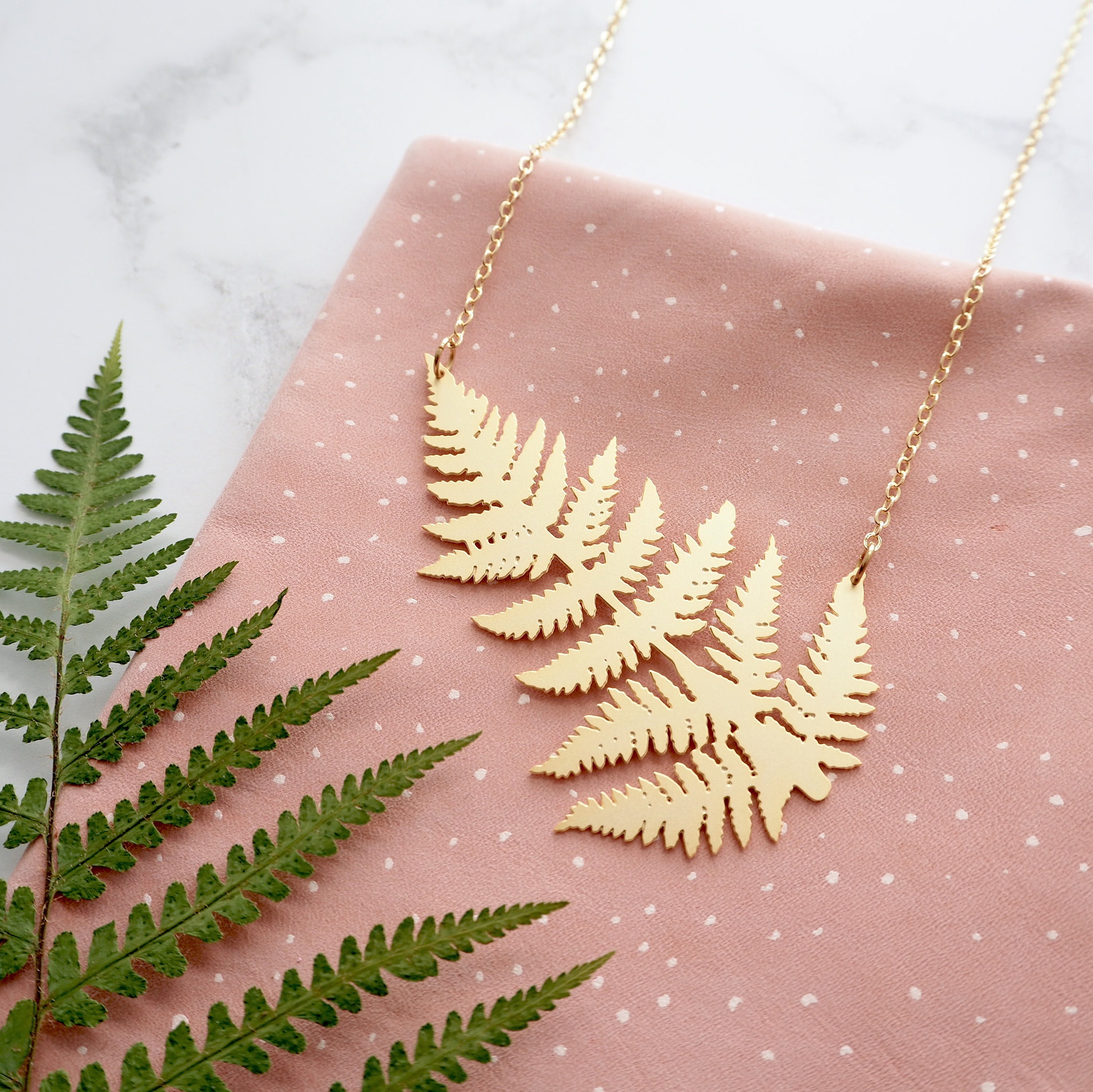 Fern Statement Necklace Gold Leaf Pendant Fern Jewellery - Etsy UK