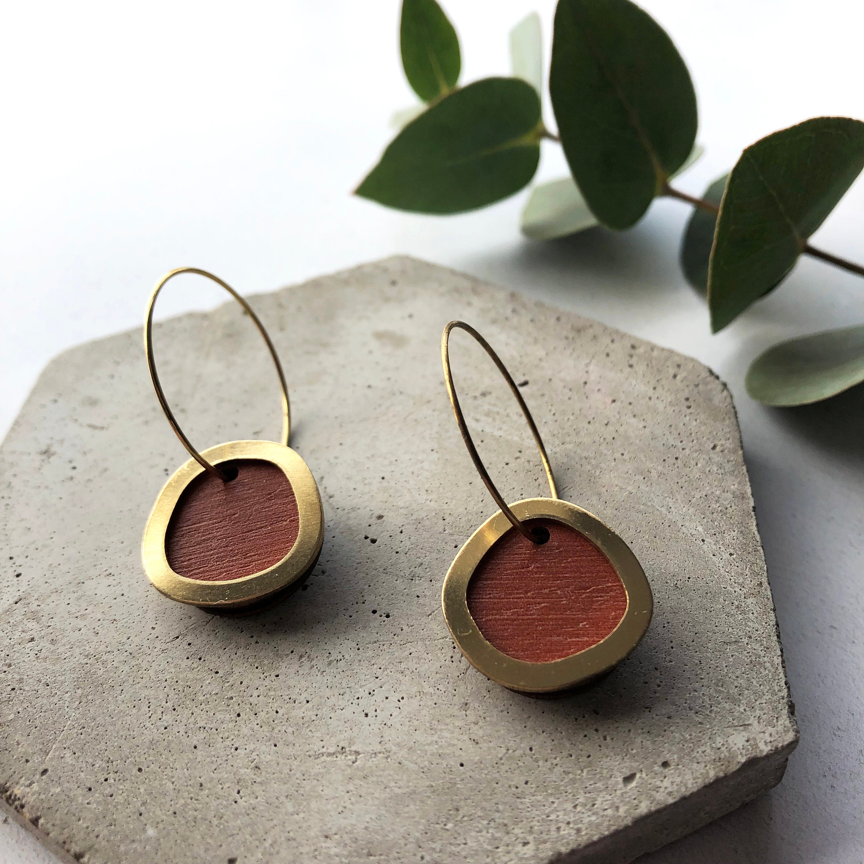Burnt Orange & Brass Circle Hoops - Etsy