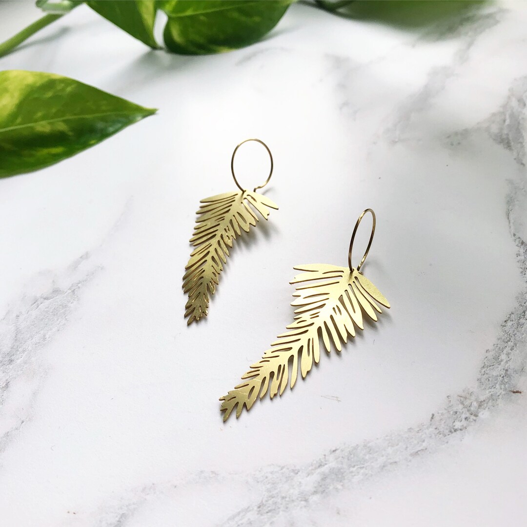 Gold Palm Leaf Hoop Earrings | Plant Lover Gift - Etsy