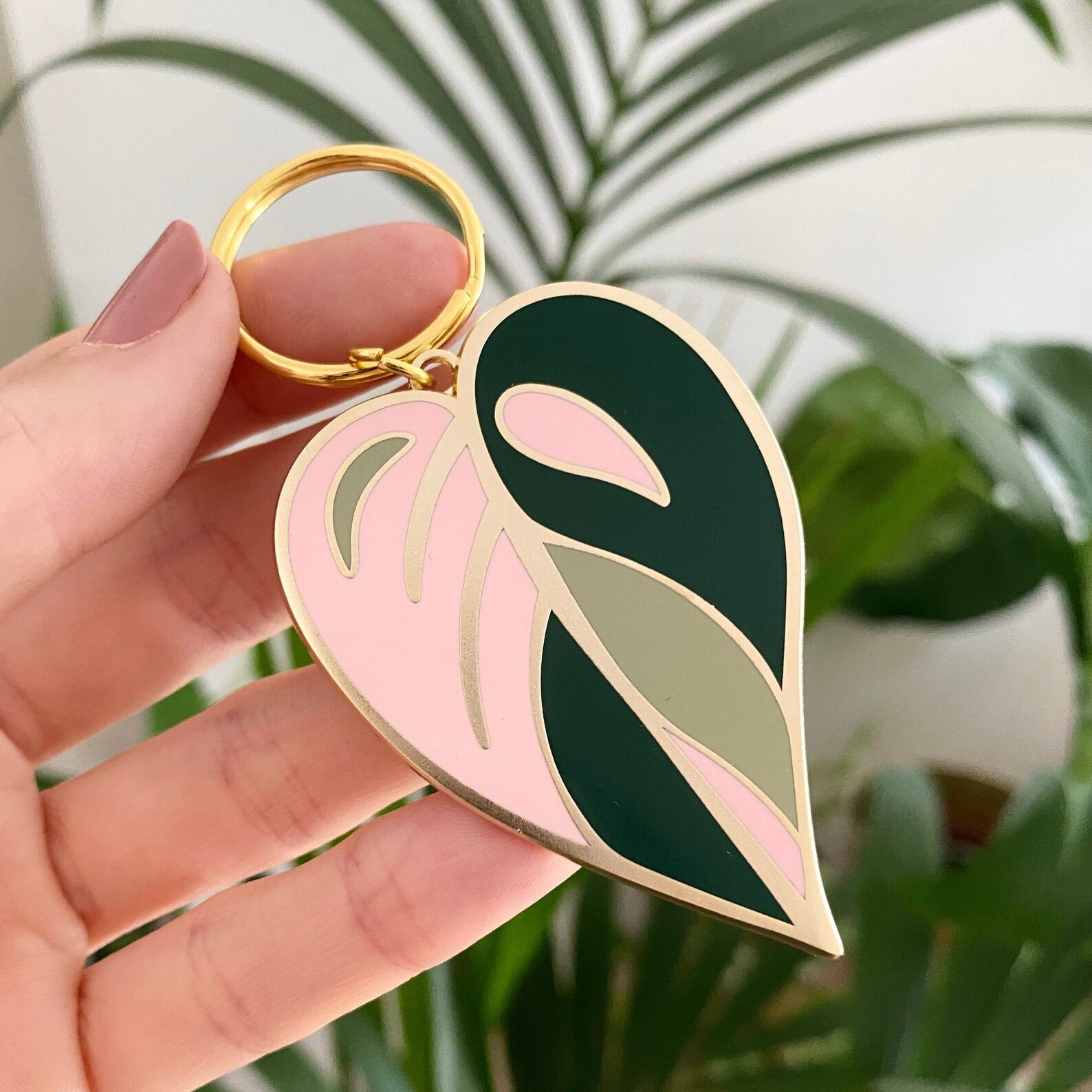 Pink Leaf Enamel Keyring House Plant Keychain Pink | Etsy