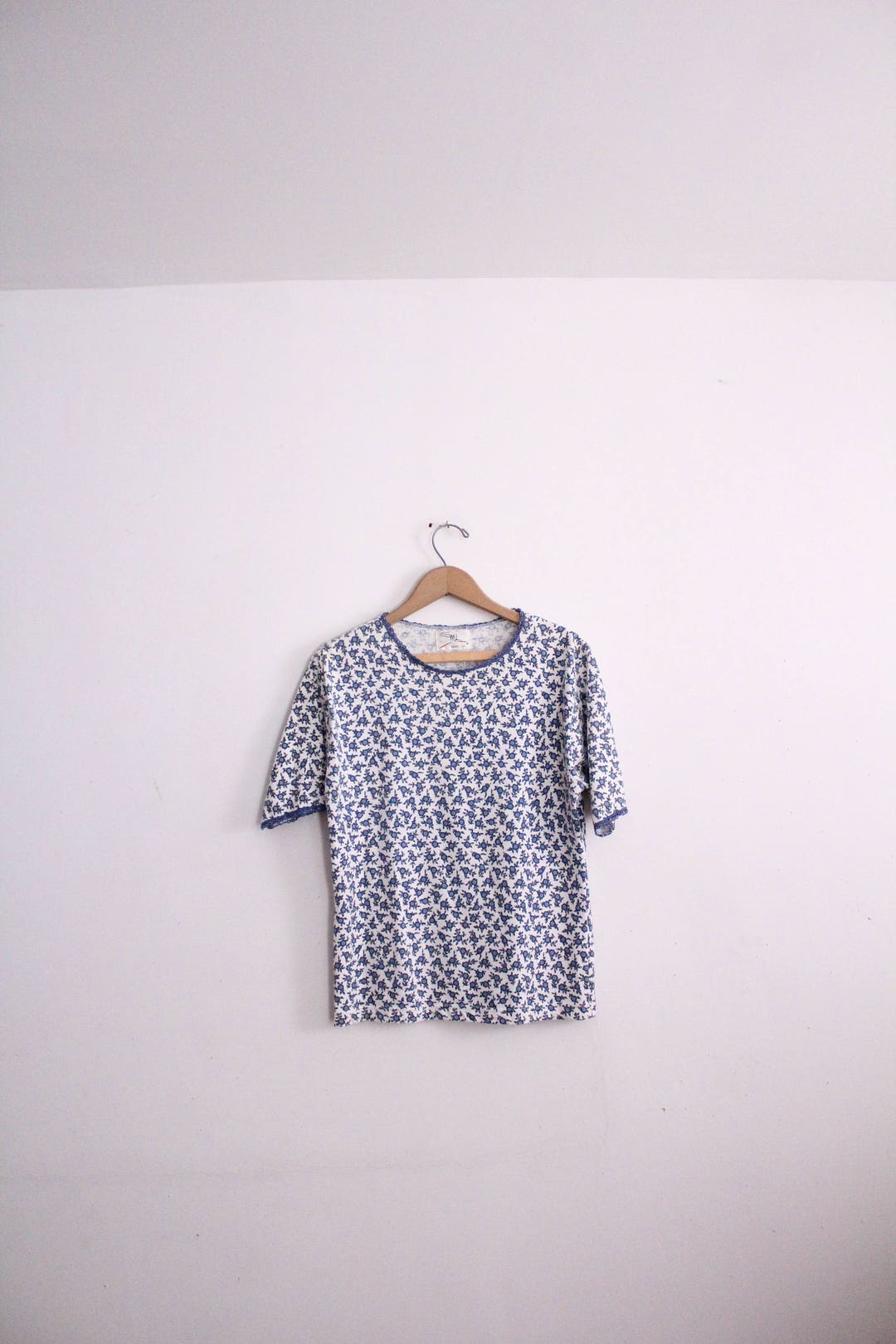 Blue Floral 90s Ringer Tee - Etsy