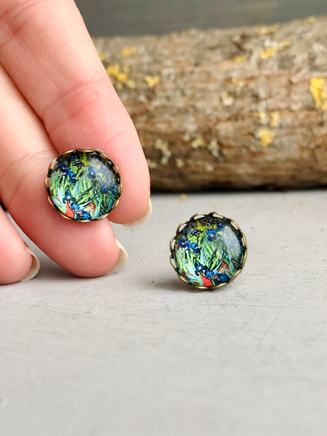 Stud Earrings Van Gogh *irises* - Etsy