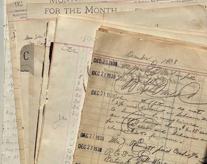 12 Original Antique Handwritten Ledger Pages. Mixed Grab Bag. 1900-1945 ...