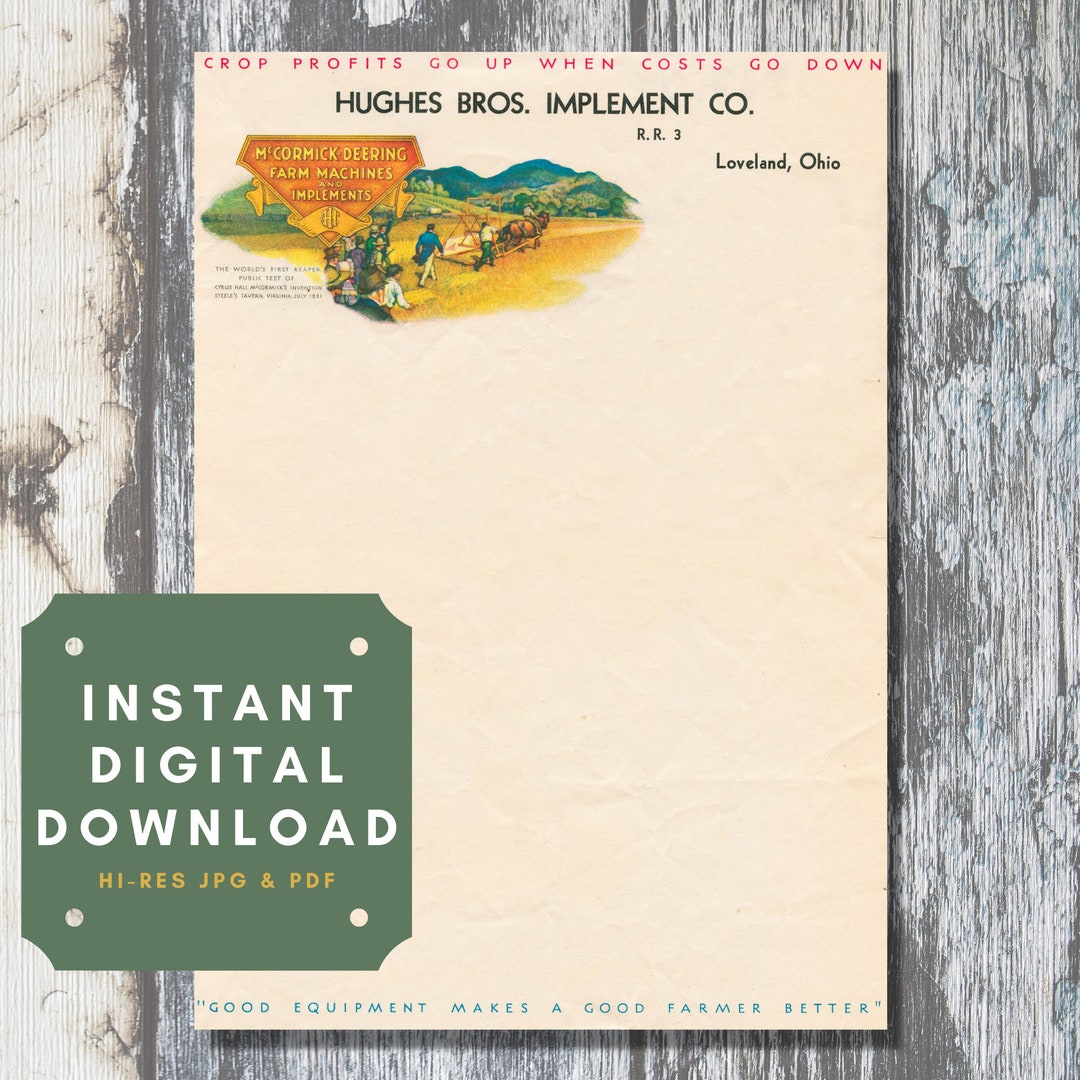 Vintage Antique Farm Equipment Letterhead Digital Instant Download ...