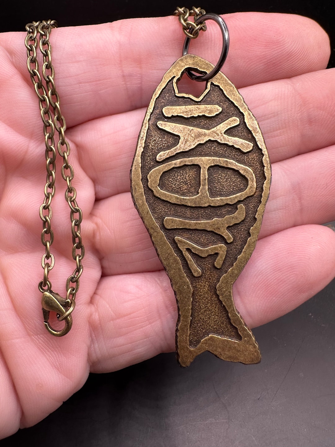 Vintage Greek Jesus Fish Pendant Necklace - Etsy