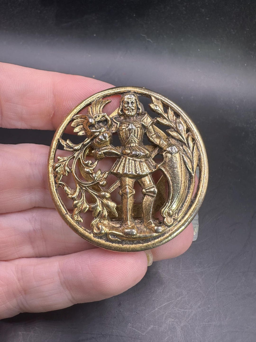 Vintage Heraldic Style Circular Medallion With the Figure of a Knight ...