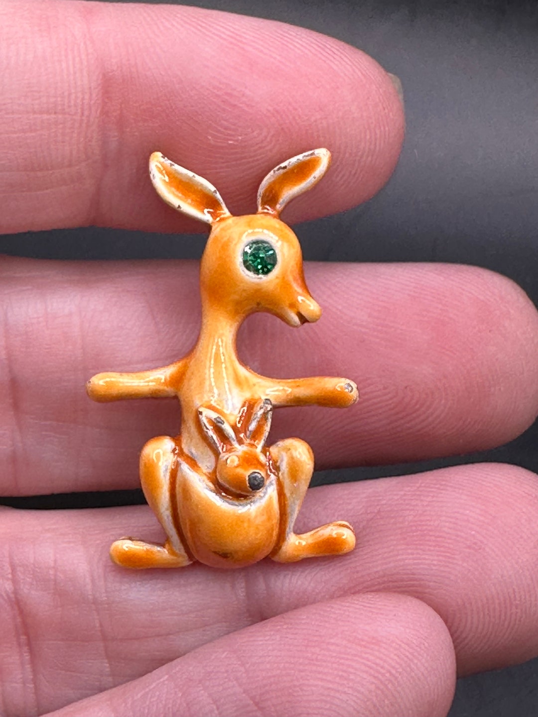 Vintage Enamel Kangaroo Pin With Rhinestones - Etsy