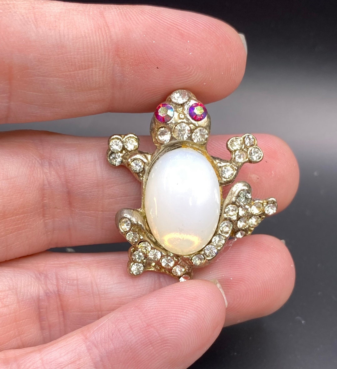 Vintage Frog or Toad Pin With Moonstone and and Rhinestones - Etsy