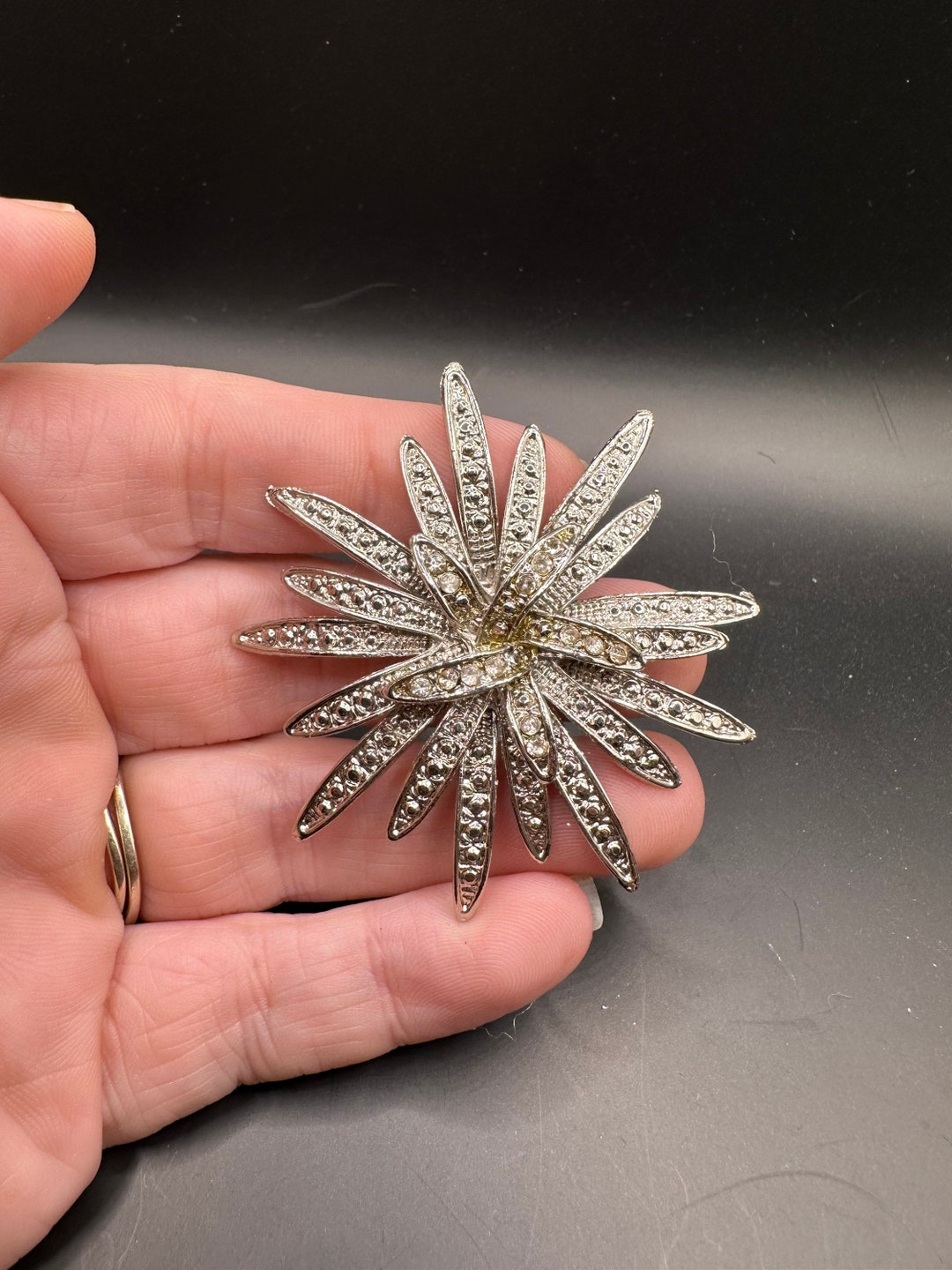 Vintage Starburst Flower Pin With Rhinestones - Etsy