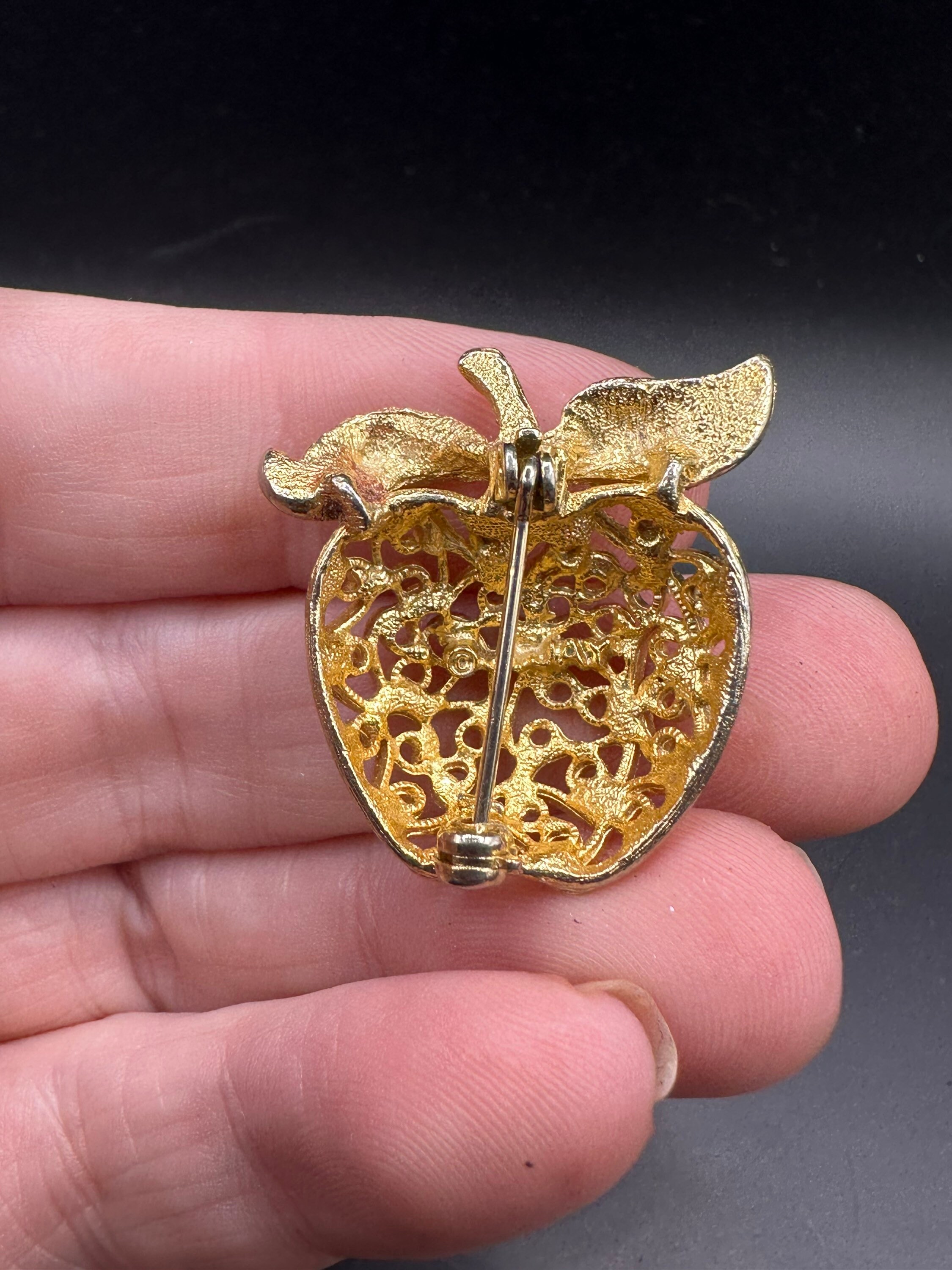 Vintage Scrollwork Apple Pin Gold Tone - Etsy