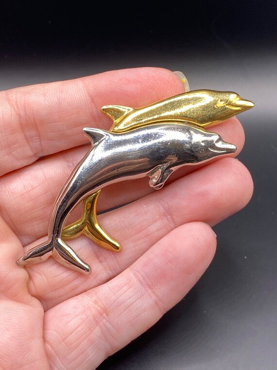 Mixed metal dolphin pin - Gem