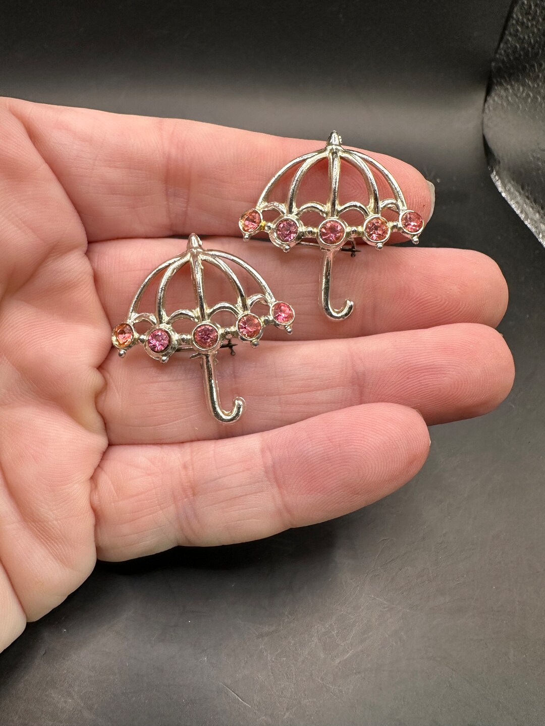 Vintage Pair of Rhinestone Umbrella Pins - Etsy