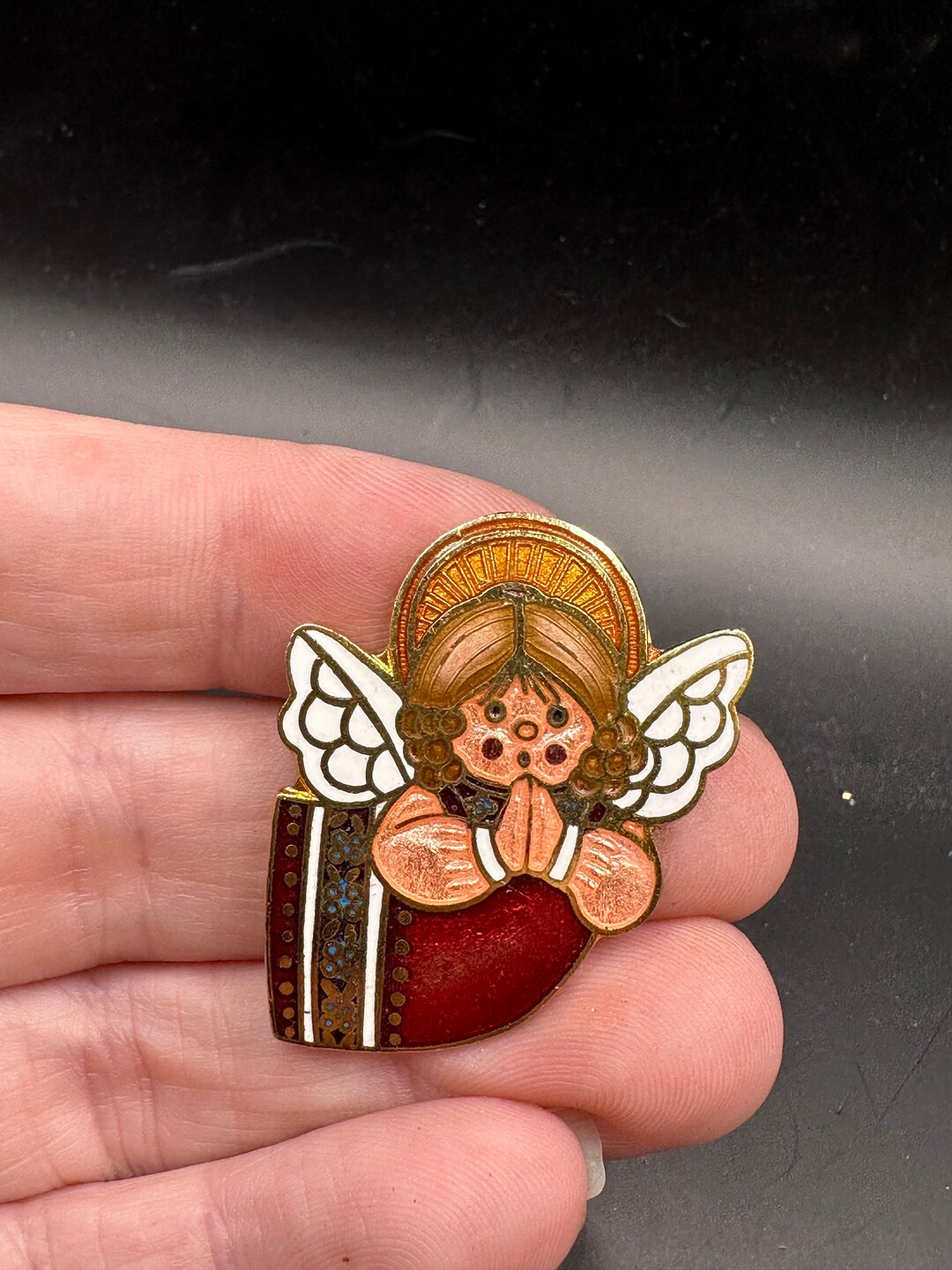 Vintage Enamel Angel Pin - Etsy