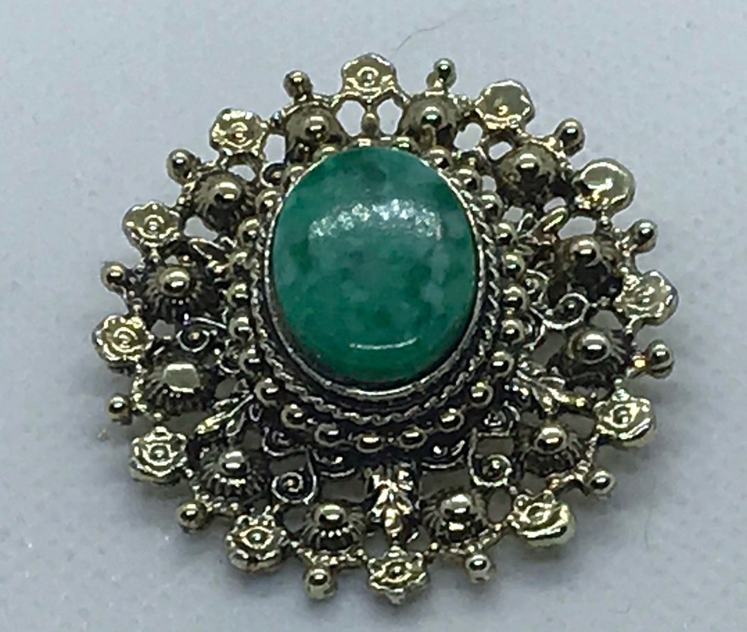 Vintage Pin With Green Stone - Etsy