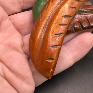 Vintage Oversized Carved Wooden Folk Art Style Leaves Botanical Pin - Etsy