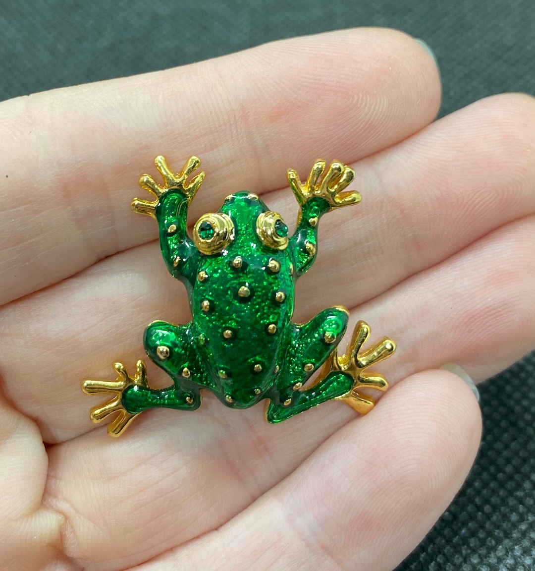 Vintage Enamel Frog Pin - Etsy